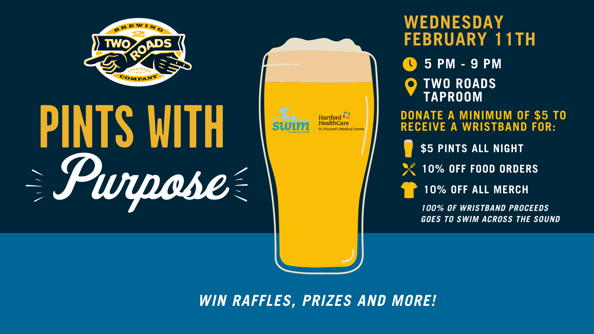 Pints with Purpose featuring Swim Across the Sound - Two Roads Brewing